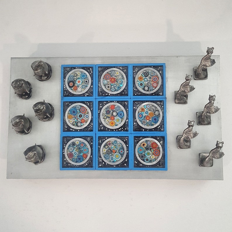Tic Tac Toe Board Gameboard Sharks Pewter Art Aluminum - Etsy