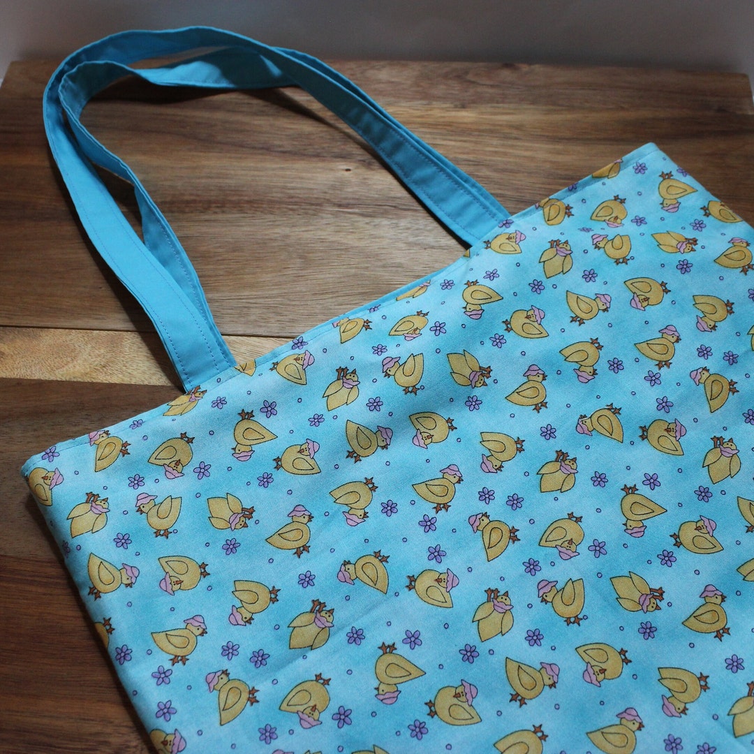Blue Cute Chickens Tote Bag Reusable Grocery Bag Lined Bag Reversable ...