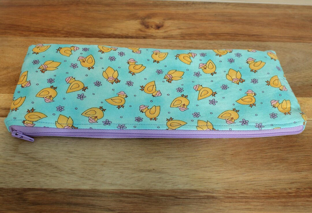 Cute Baby Chicken Pencil Pouch | Baby Duck Pattern | Blue | Yellow ...