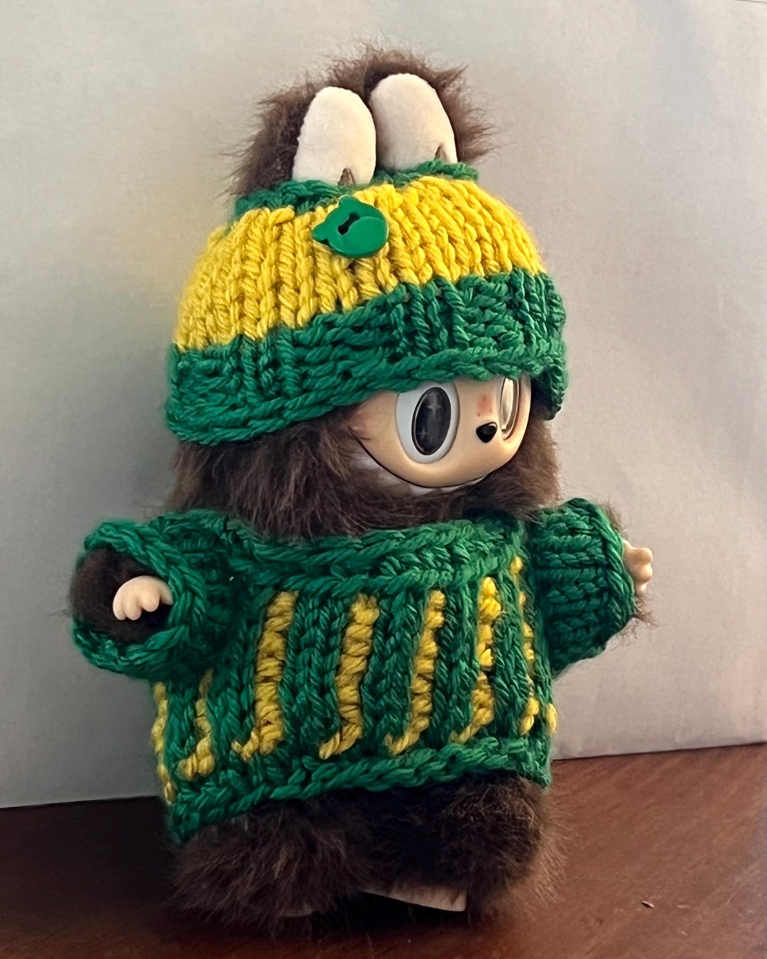 Labubu Clothes: Green and Yellow Sports Sweater and Cap - Etsy