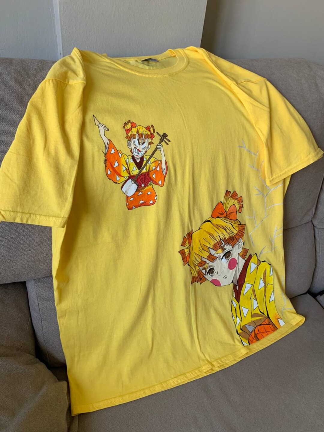 Anime Hand Painted T-shirt , Zenitsu, Custom Clothing, Personalised ...