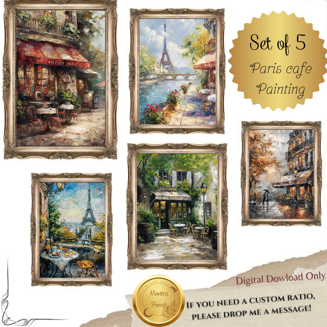 Paris Street Cafe,set of 5,cafe Terrace Painting,cafe Wall Art,paris ...
