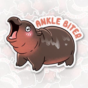 Moo Deng Sticker, Baby Hippo Cute Stickers, Ankle Biter, Cute Animal ...