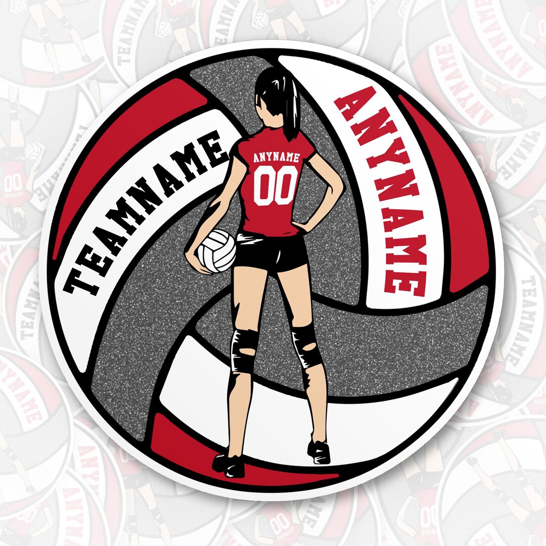Personalized Volleyball Girl Sticker, Custom Sports Team Name Glitter ...