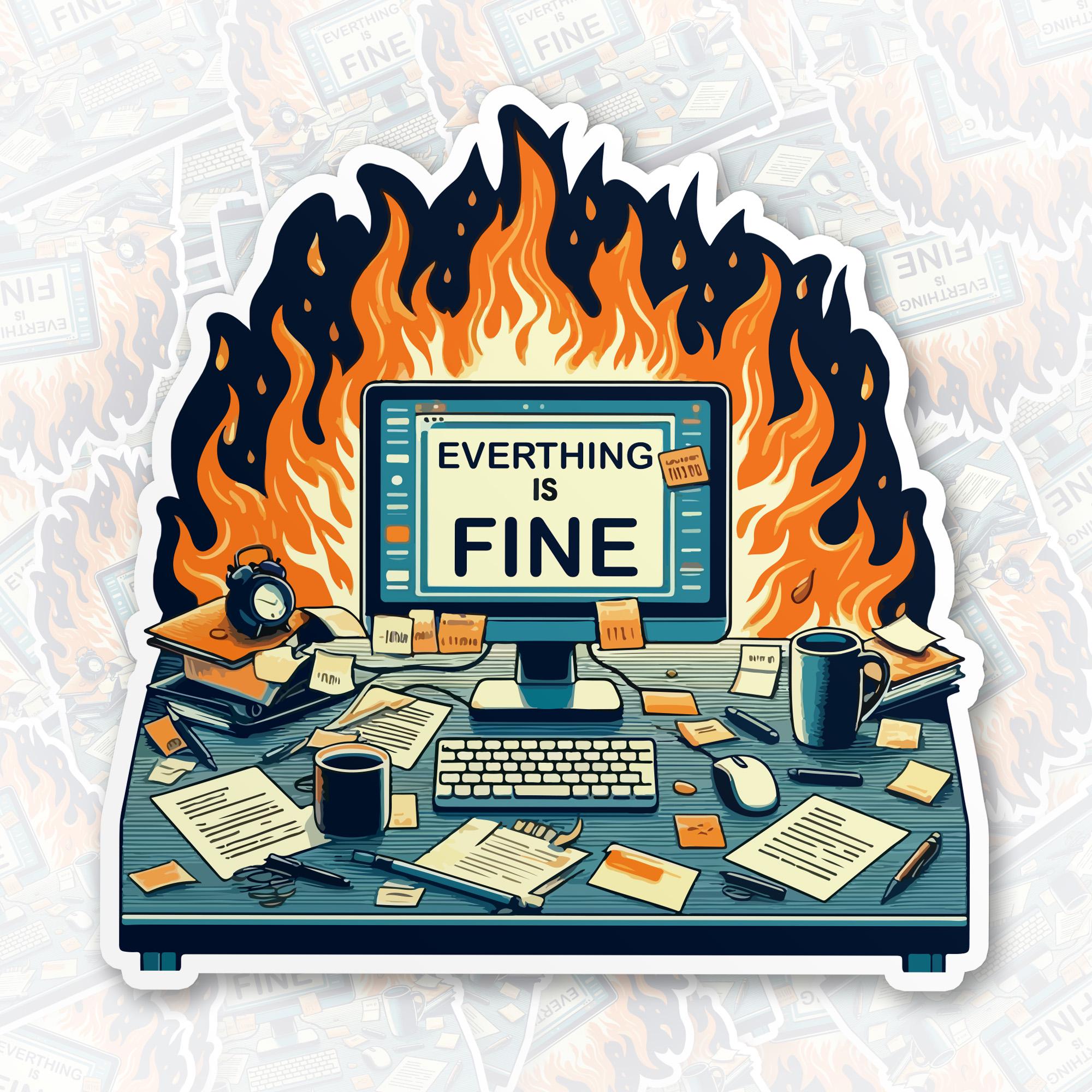 Everything is Fine Sticker, Dark Humor Stickers, Dumpster Fire Coworker ...