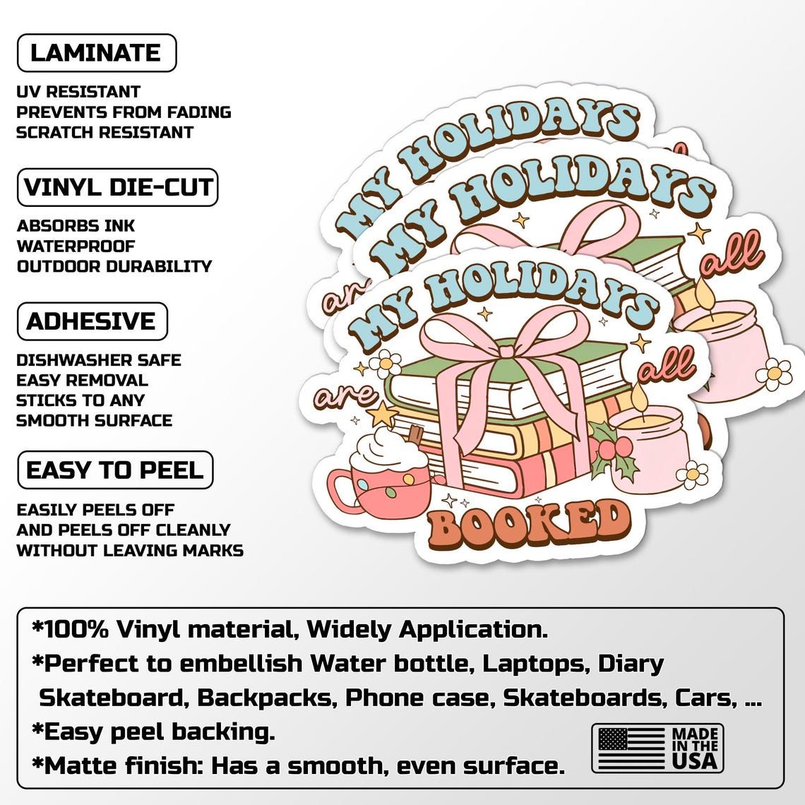 My Holidays Are All Booked Sticker, Christmas Book Stickers Xmas Cute ...