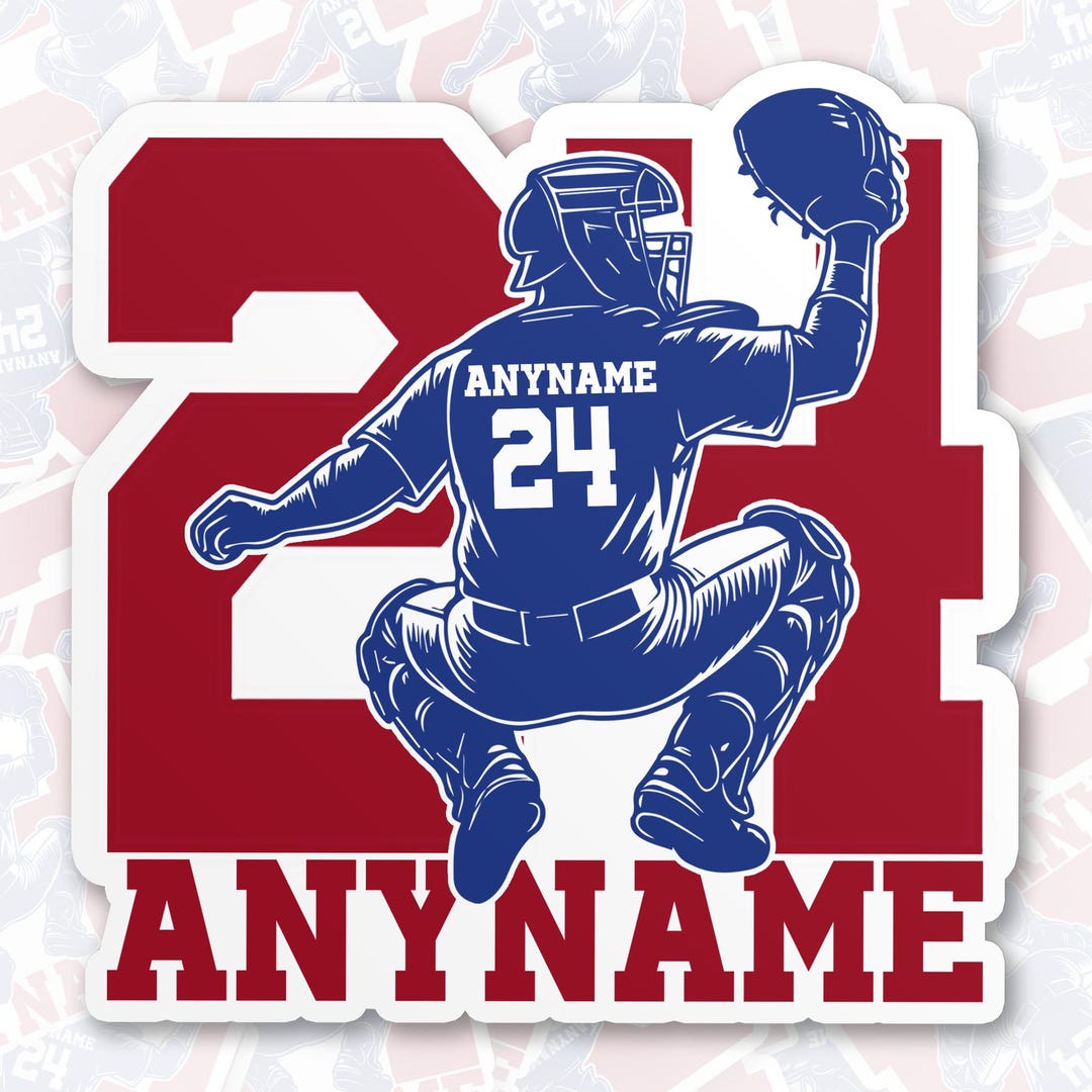 Custom Baseball Catcher Player Sticker, Personalized Baseball Name and ...