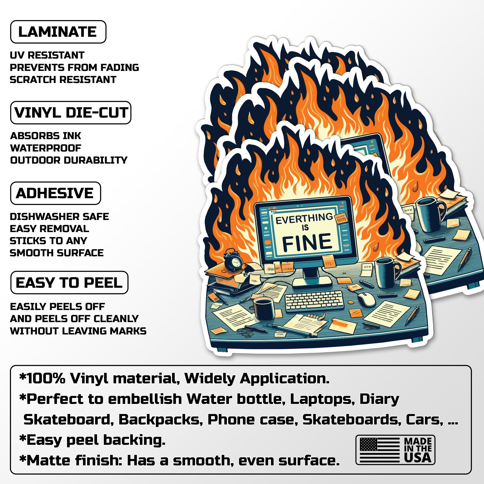 Everything is Fine Sticker, Dark Humor Stickers, Dumpster Fire Coworker ...