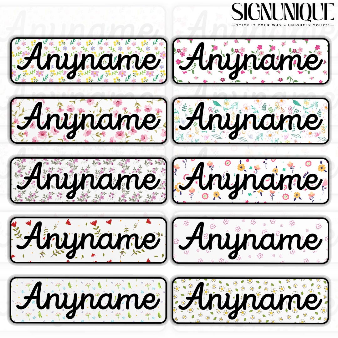 Personalized Flower Name Sticker, Custom Cute Floral Name, Waterproof ...