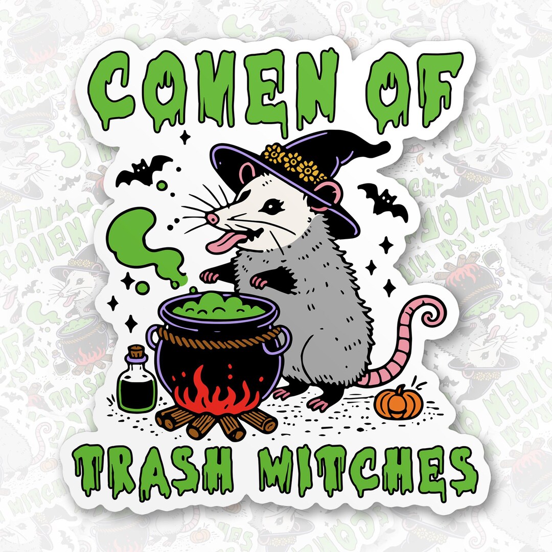 Coven of Trash Witches Sticker, Opossum Possum Witch Sticker, Halloween ...