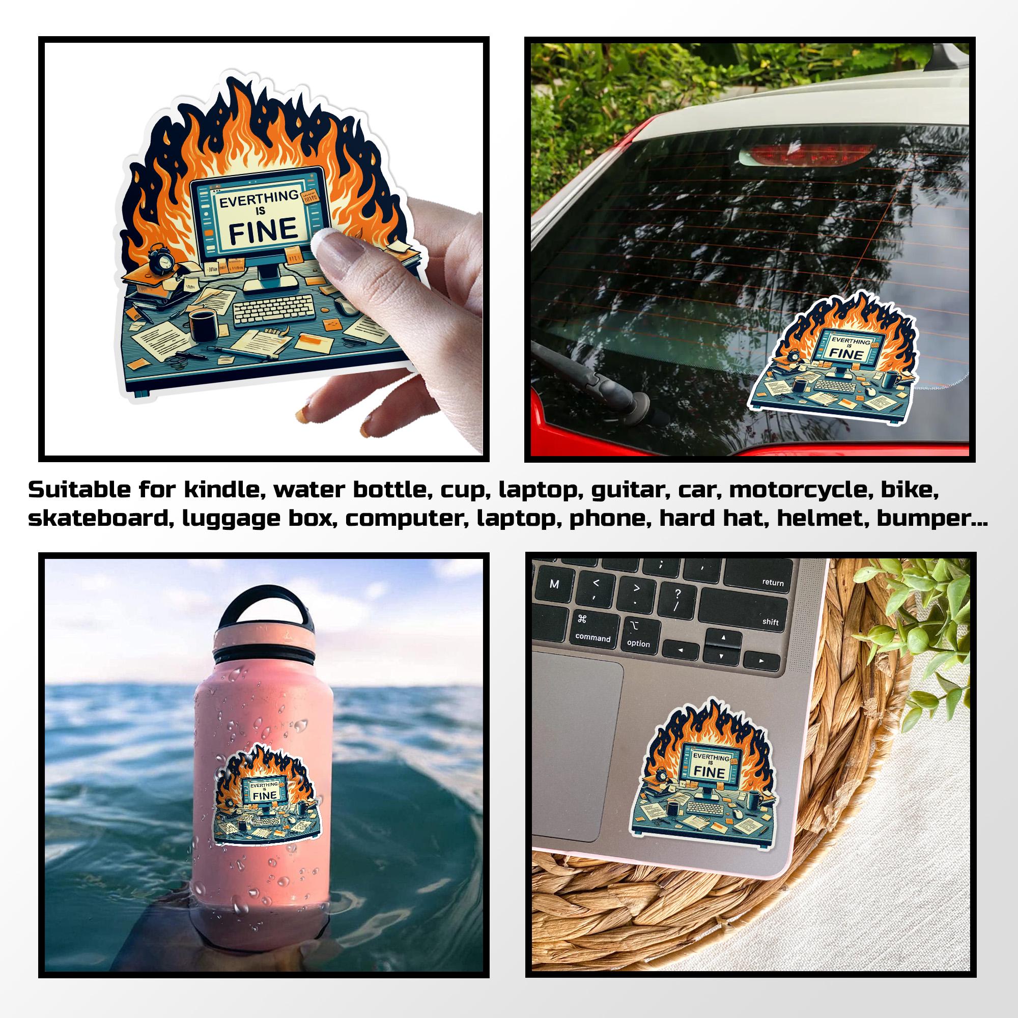 Everything is Fine Sticker, Dark Humor Stickers, Dumpster Fire Coworker ...