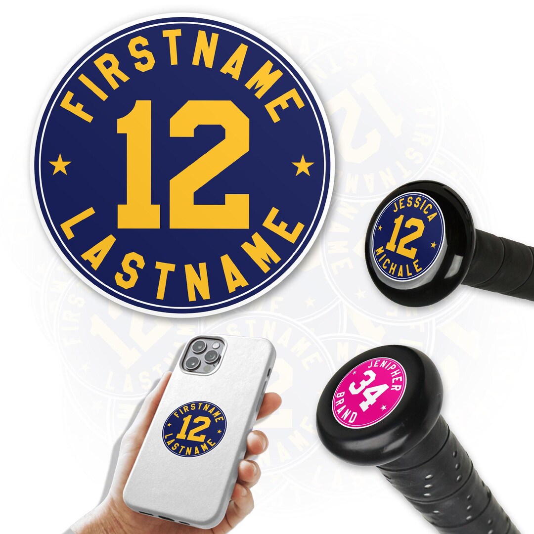 Personalized Baseball Bat Knob Sticker, Custom Player Name Number ...