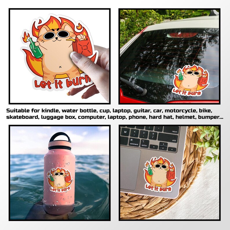 Let It Burn Arson Cat Sticker, Funny Cat Angry Cat Sticker, Cat Meme ...