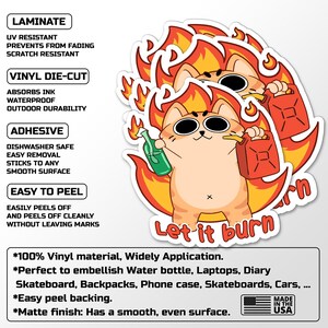 Let It Burn Arson Cat Sticker, Funny Cat Angry Cat Sticker, Cat Meme ...