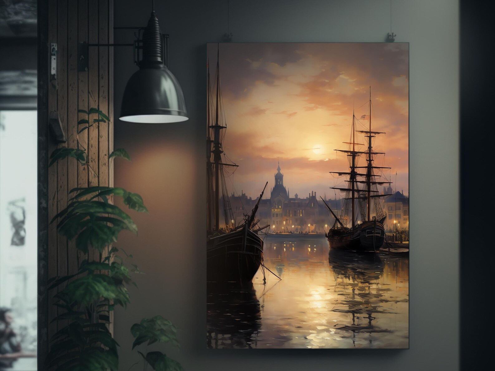 Victorian Harbor Night Scene | Fantasy Art Poster | Antique Ships ...