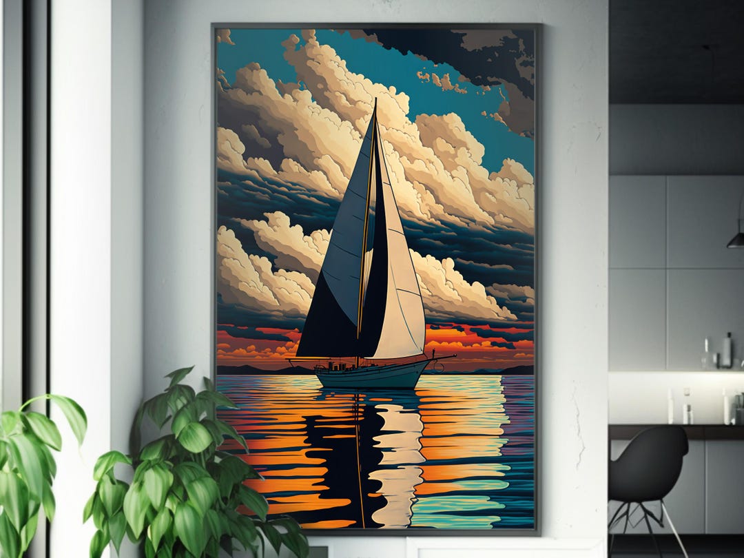 Sailboat on Water | Ultrafine Detail | Precisionism Art Poster ...