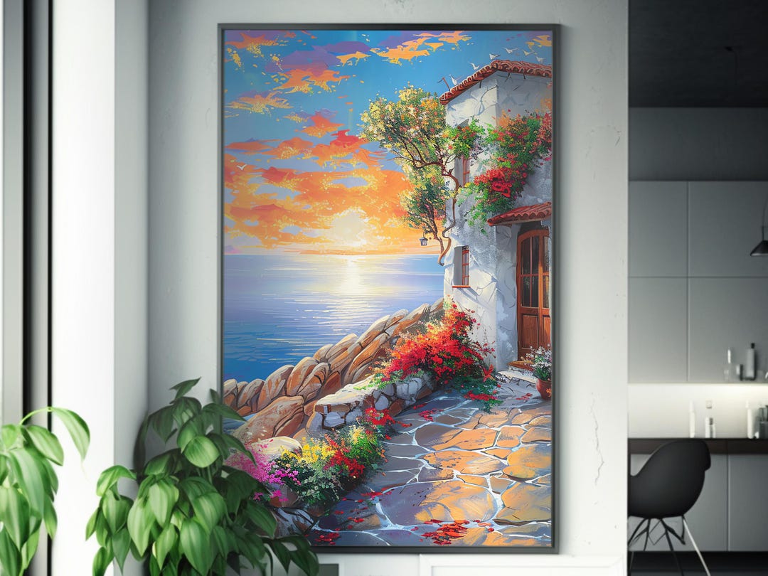 Coastal Home | Magic Realism Art | Gouache Painting | Vibrant Landscape ...