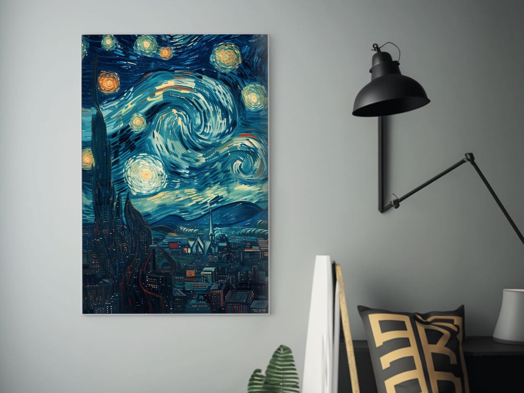 Starry Night Skyline Poster | Post-impressionist Art Print | Cityscape ...