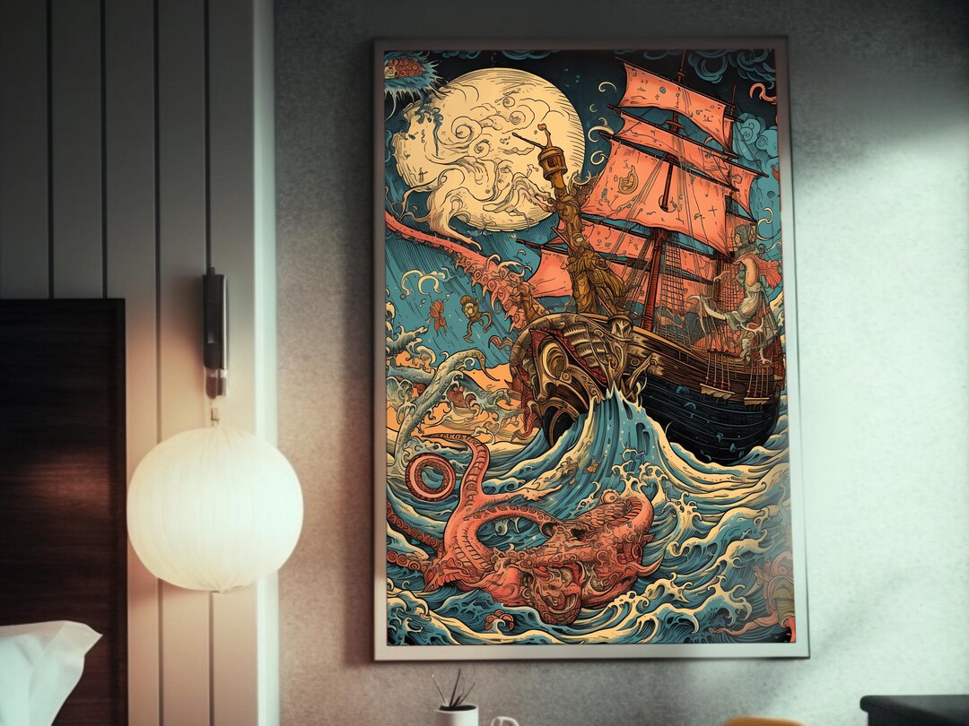 Psychedelic Pirate Ship Ocean Fantasy Art Poster Imaginative ...
