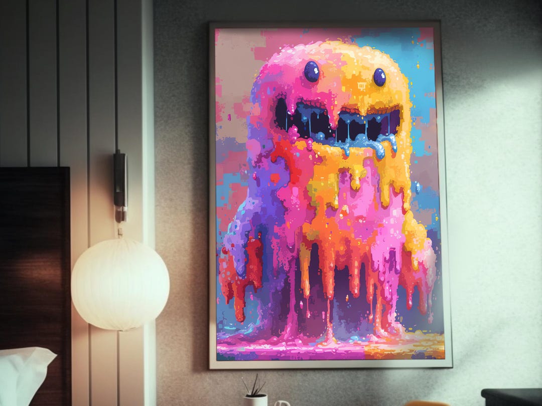 Bright Pixel Art Monster Poster Paul Lehr Style Polycount Design ...