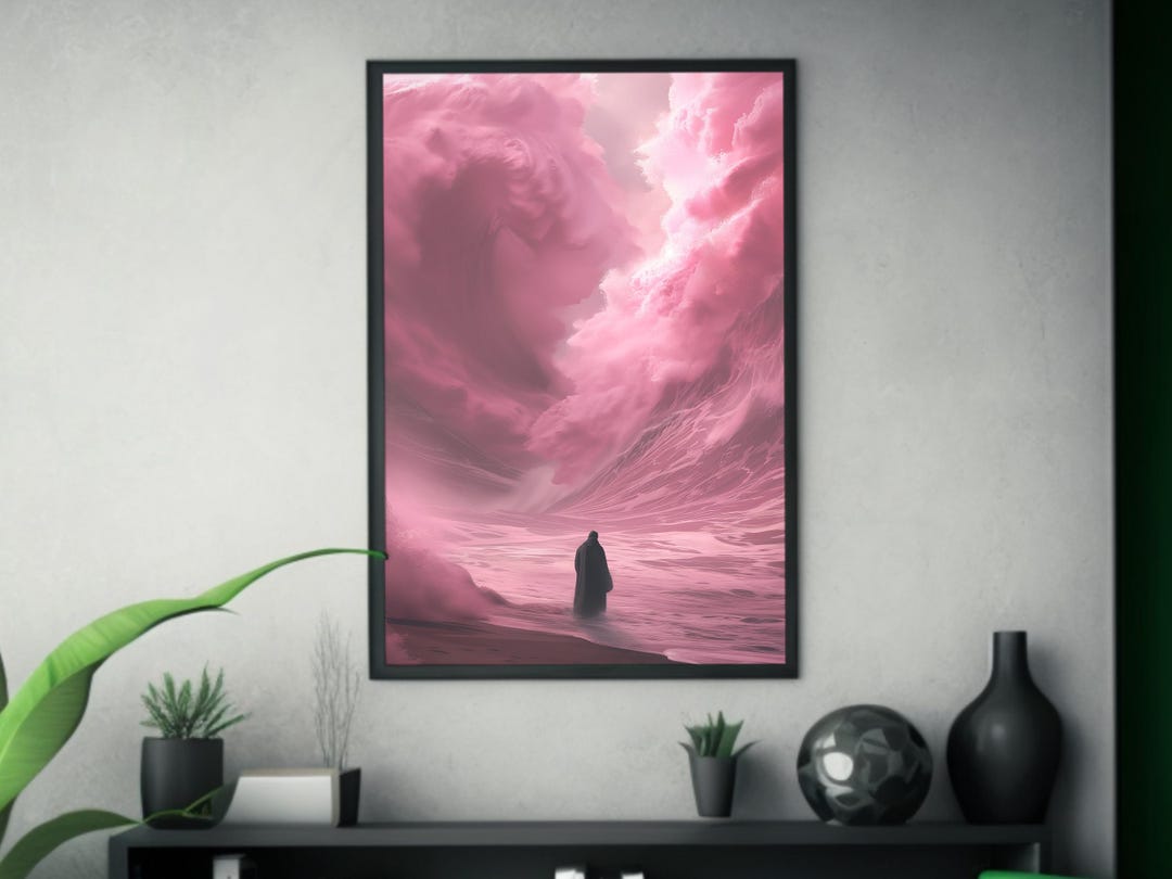 Neo-romanticism Matte Painting Man on Beach Poster Facing Massive Wave ...