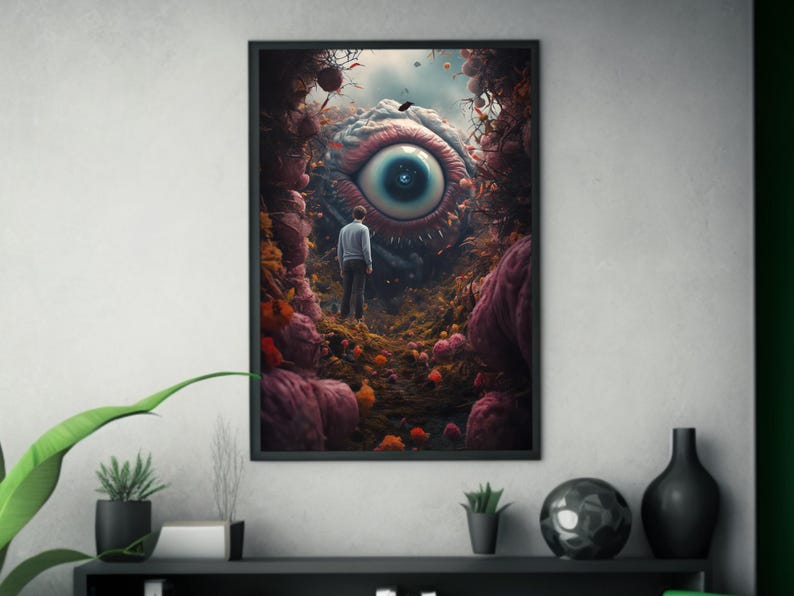Surrealist Poster | Man & Giant Eye | Psychedelic Art | Surreal Fantasy ...