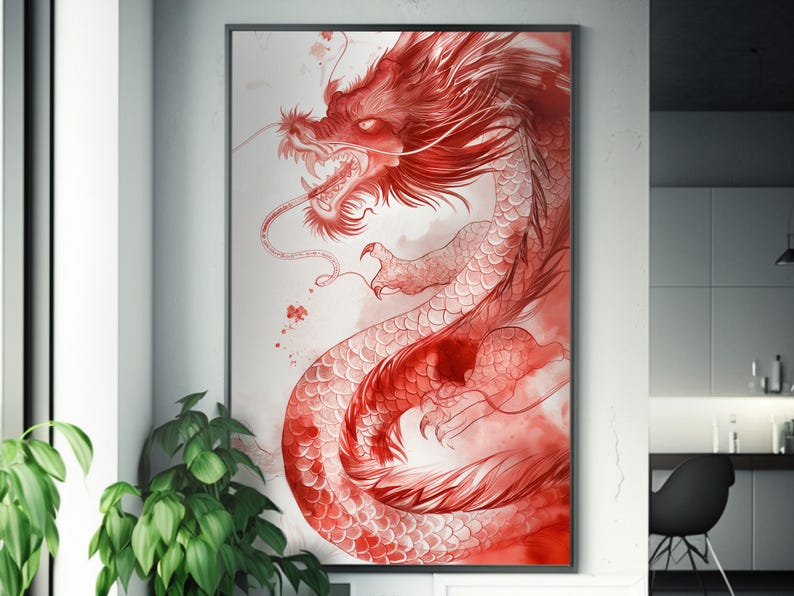Red Dragon Fantasy Poster | Chinese Dragon Concept Art | Ultrafine ...