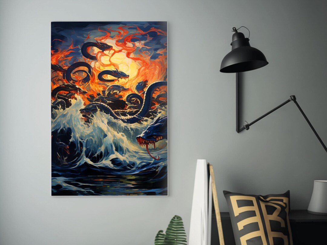 Psychedelic Sea Serpent Ocean Art Print Detailed Fantasy Style Mythical ...