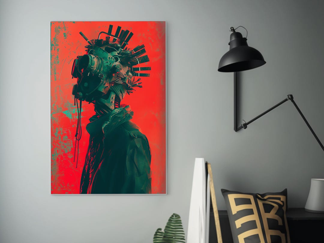 Cyberpunk Art Digital Painting Poster Robot Shaman Cyborg Gas Mask Man ...