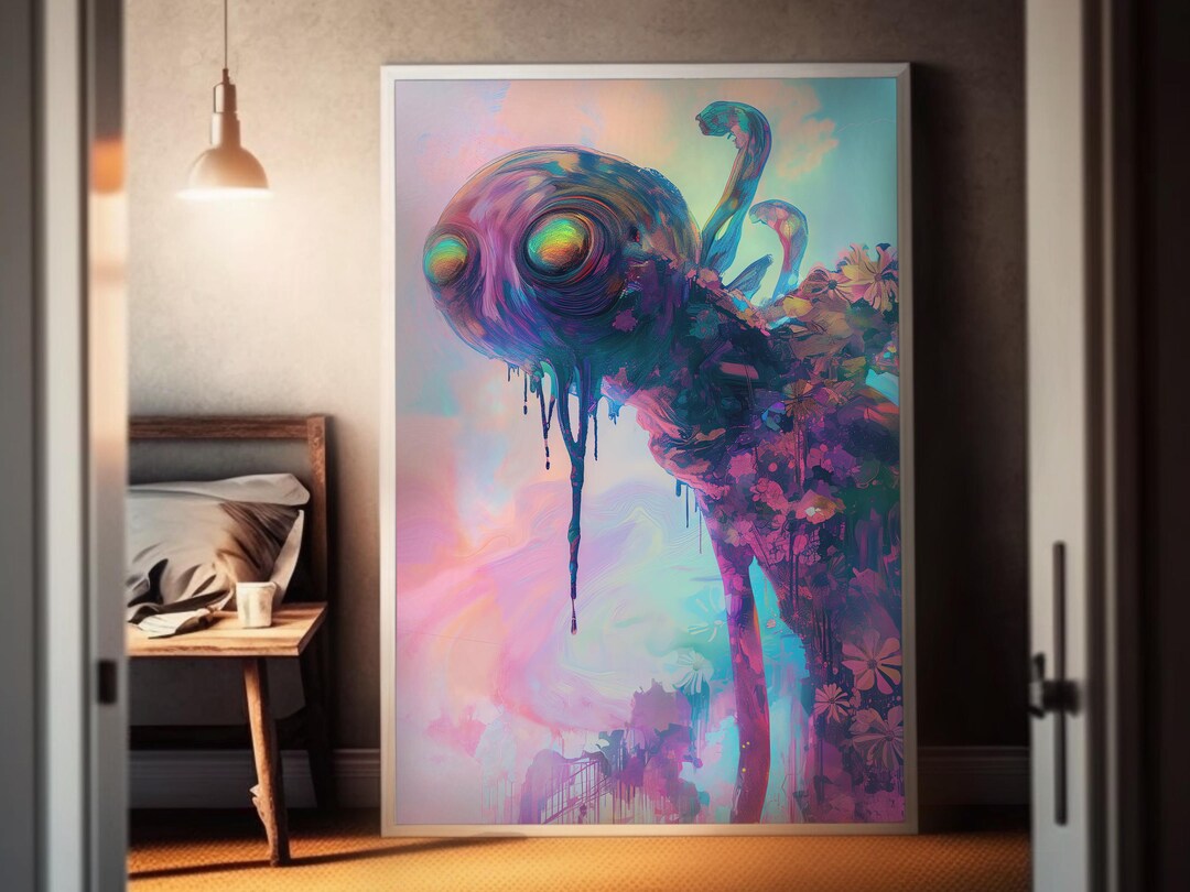 Psychedelic Humanoid Artwork Alien Flora Poster Magic Garden Plant Art Digital Painting Surreal ...