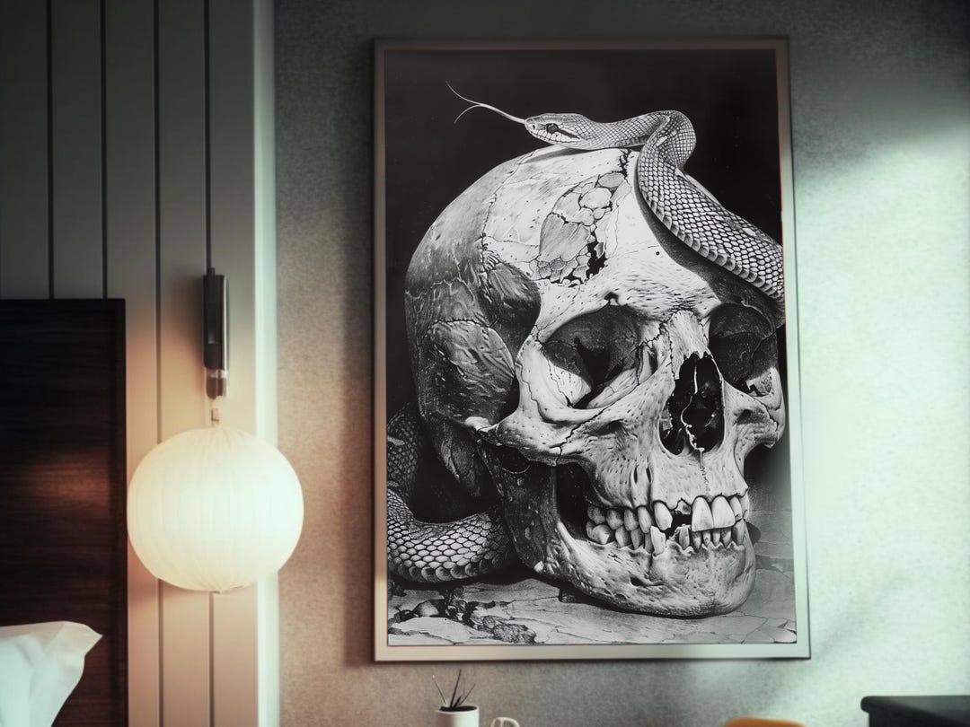 Surreal Skull Snake Poster Pop Art Design Rock Band Wall Decor Ambient ...