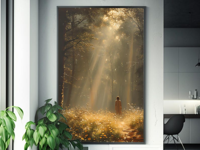 Field of Flowers Godrays Artwork Digital Painting Poster Naturalism Art ...