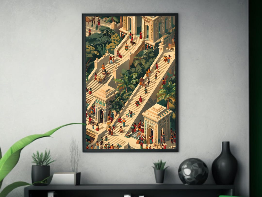 Vintage Stairway Illustration Poster | Typographic Style Art Print ...