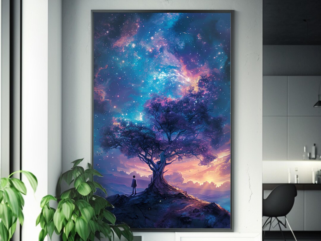 Cosmic Tree of Life Poster Fantasy Art Dream Scenery Painting Man on ...