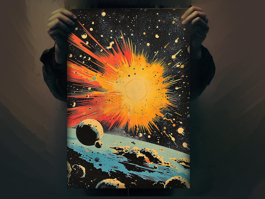 Galactic Annihilation Space Art Poster Red Planetoid Explosion Planets ...