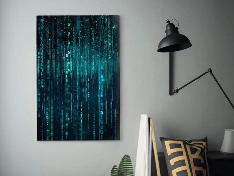 Cyber Data Hologram Poster Green Numbers on Black Background Computer Art Inspired Cybernetic ...