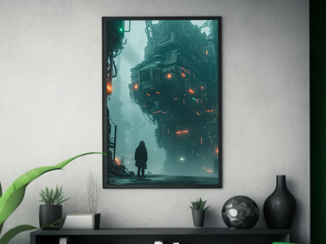 Futuristic Cyberpunk City Poster | Retrofuturism Art Print | Greeble ...