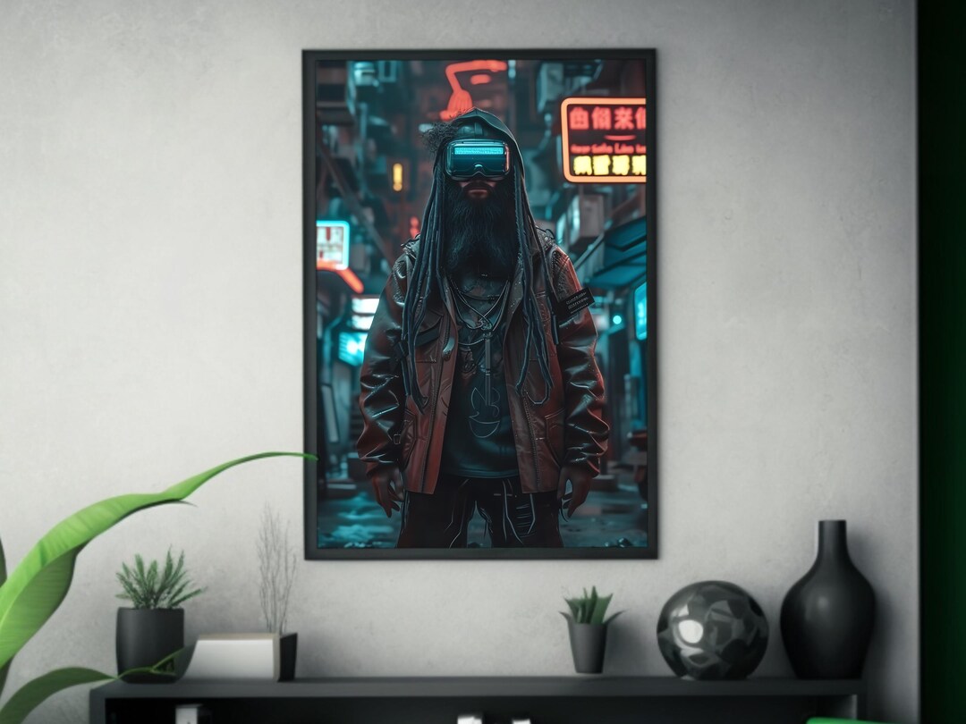 Cyberpunk Dreadlock Man VR Poster Hyper-realistic Retrofuturism Art Top ...