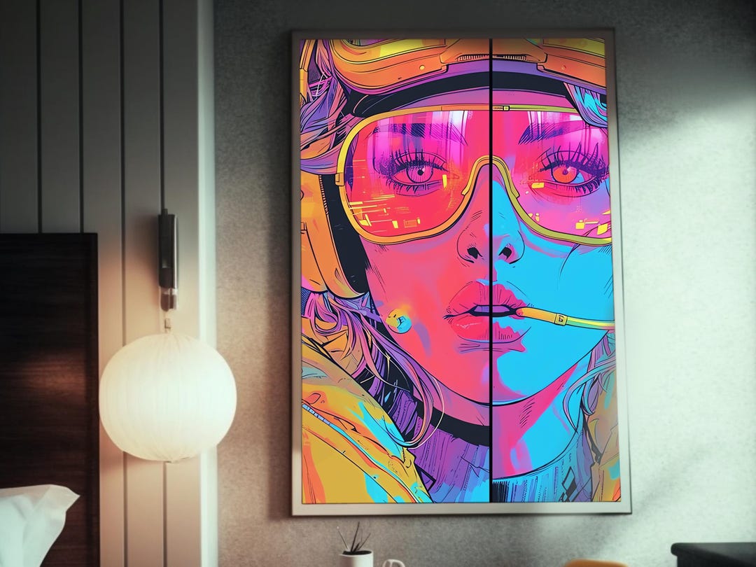 Cyberpunk Synthwave Helmet Poster Retrofuturism Art Print Dreamy Color ...