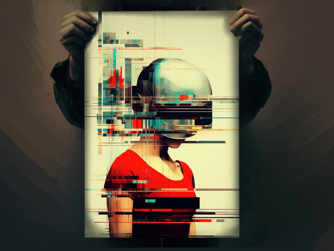 Cyberpunk Woman Poster Print | Futuristic Helmet Art | Deconstructivism ...