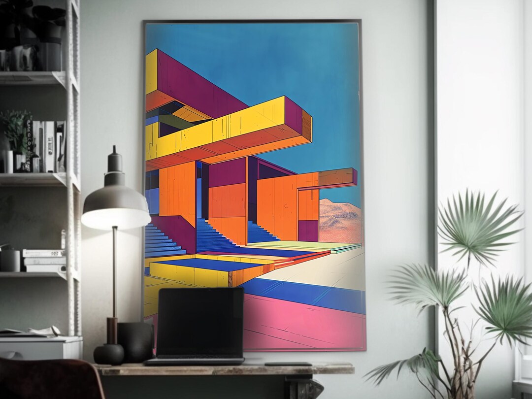Vibrant Brutalist Architectural Poster | Ultrafine Detail | Dystopian ...