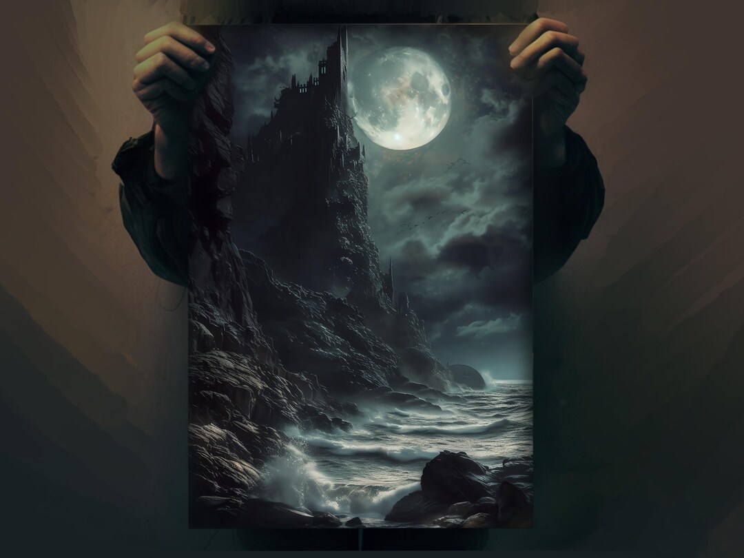 Gothic Castle Cliff Ocean Matte Painting Fantasy Art Print Dark ...