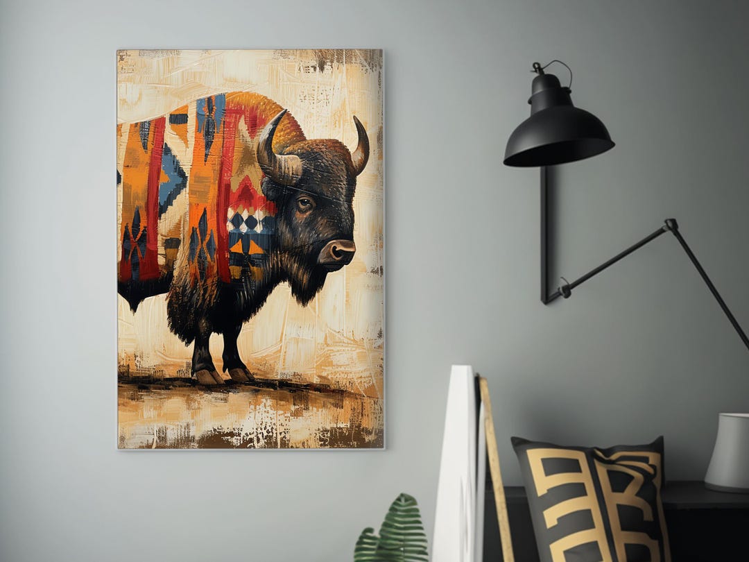Buffalo Painting With Blanket American Scene Native Art Folk Art Poster ...