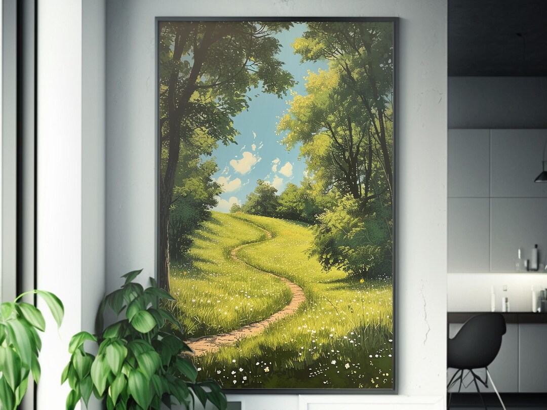 Enchanted Field Trail Art Anime Inspired Nature Wall Decor Fantasy ...
