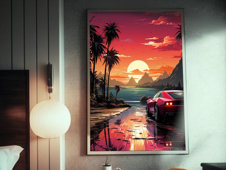 Red Sports Car Vector Art Outrun Poster Design Vroom Inspired Digital ...