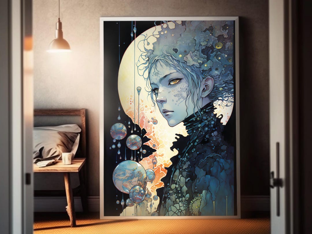 Mystical Moon Art Poster Detailed Fantasy Painting Moebius-inspired ...