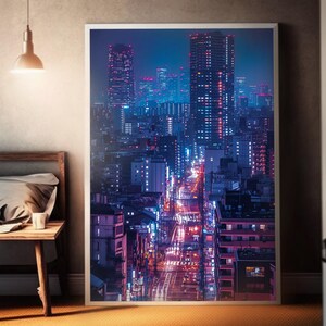 Cyberpunk Tokyo Night View Poster Futuristic Neon Synchromism Art ...