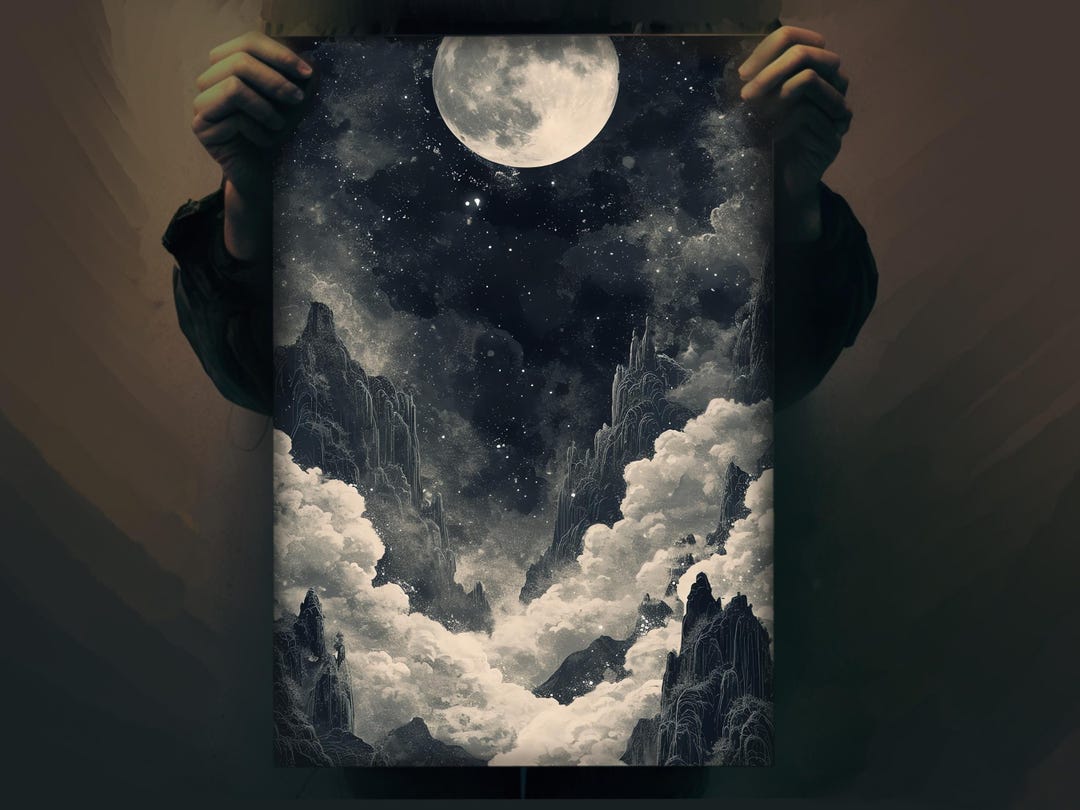 Fantasy Moon Landscape | Matte Painting Poster | Black & White Lunar ...