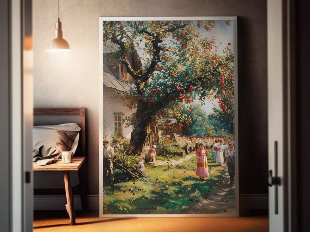 Vintage Soviet Realism Matte Painting Poster Group Under Tree Socialist ...