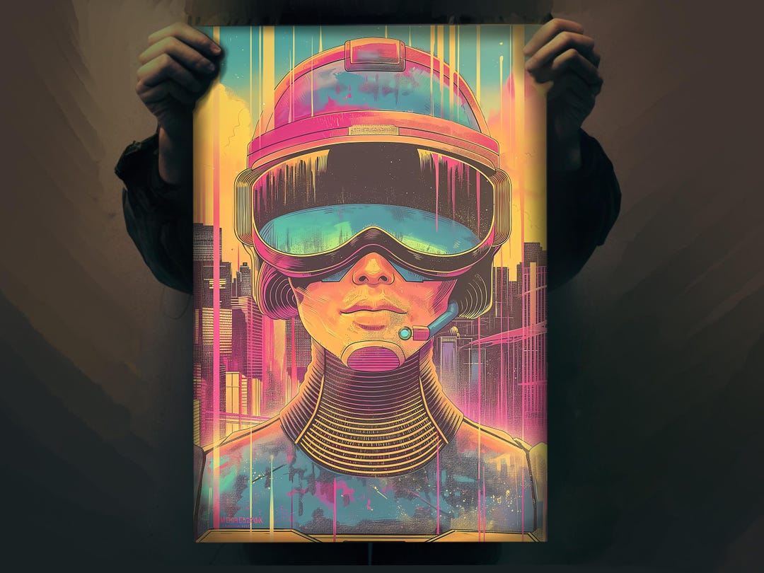 Futuristic Cyberpunk Poster - Retrofuturism Synthwave Design - Neon Art ...